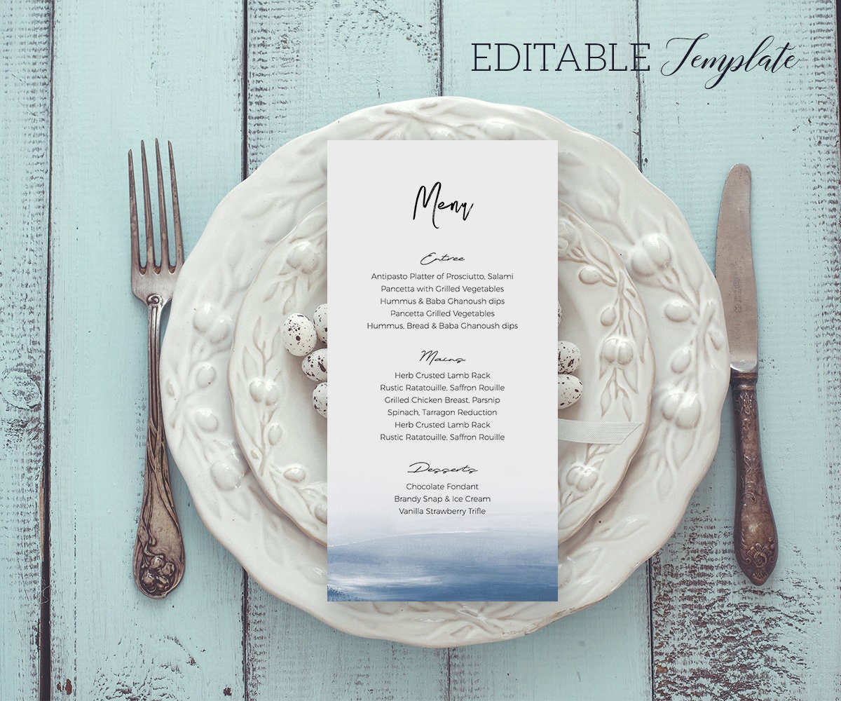 Beach Wedding Menu EDITABLE TEMPLATE Simple Wedding Menu - Etsy