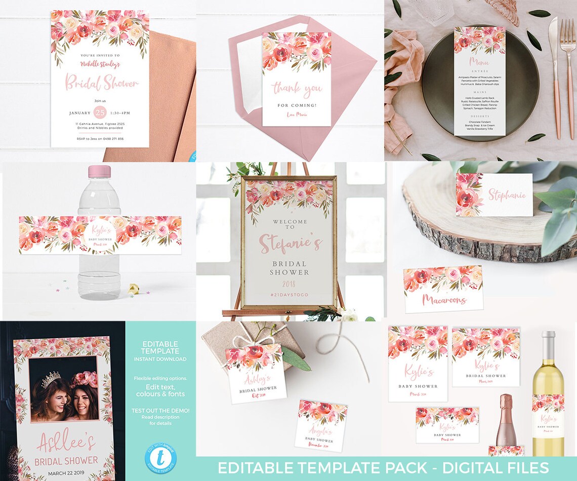 Floral Party PRINTABLES. Pink Hen Party Invitation Suite - Etsy Australia