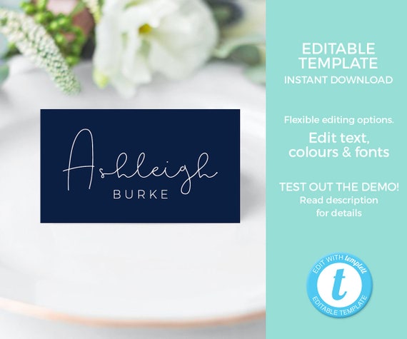 Elegant Navy Place cards template EDITABLE Modern name cards | Etsy