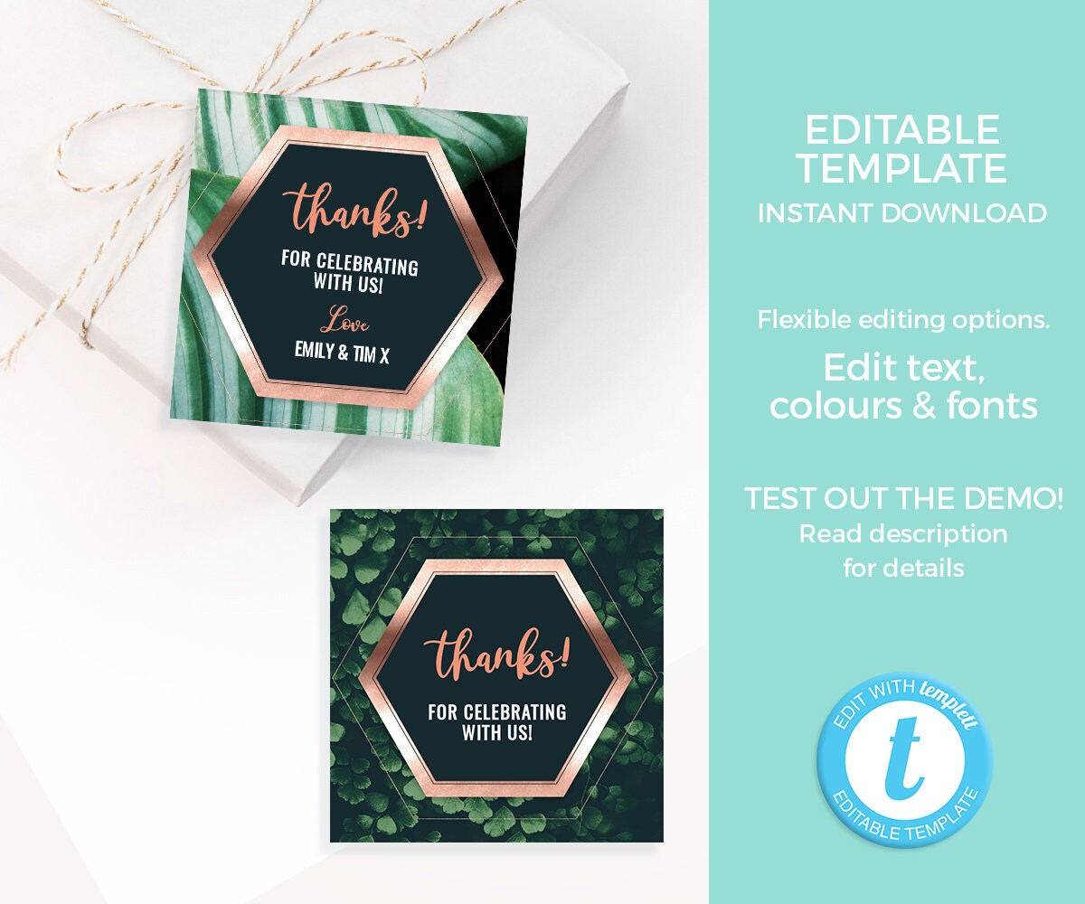 Tropical Gift Tags TEMPLATE Geometric Favour Tags EDITABLE - Etsy