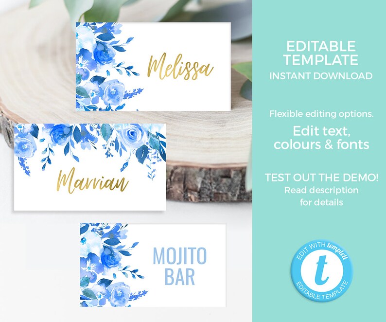 Blue Floral Water Bottle Label EDITABLE Template Engagement - Etsy ...