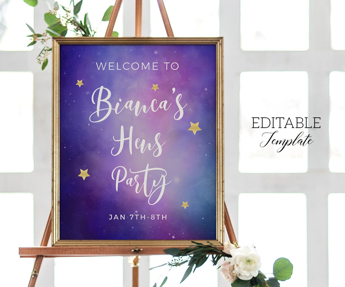 Galaxy Welcome Sign PRINTABLE, Space Bridal Shower Sign EDITABLE, Stars ...