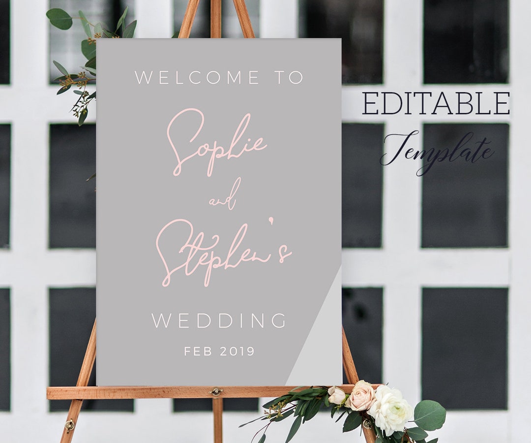 Stylish Grey Welcome Sign TEMPLATE, Dusty Grey Bridal Shower Sign ...