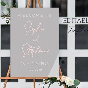 Stylish Grey Welcome Sign TEMPLATE, Dusty Grey Bridal Shower Sign ...
