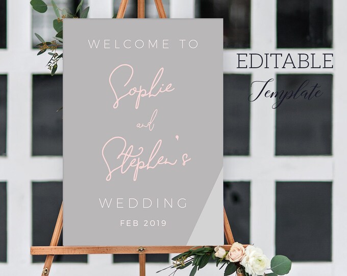 Stylish Grey Welcome Sign TEMPLATE, Dusty Grey Bridal Shower Sign ...