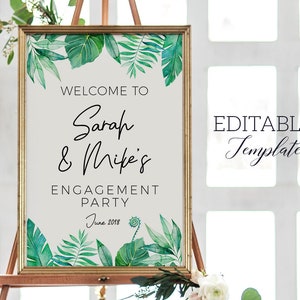 Tropical Welcome Sign EDITABLE, Engagement Party Sign Template ...