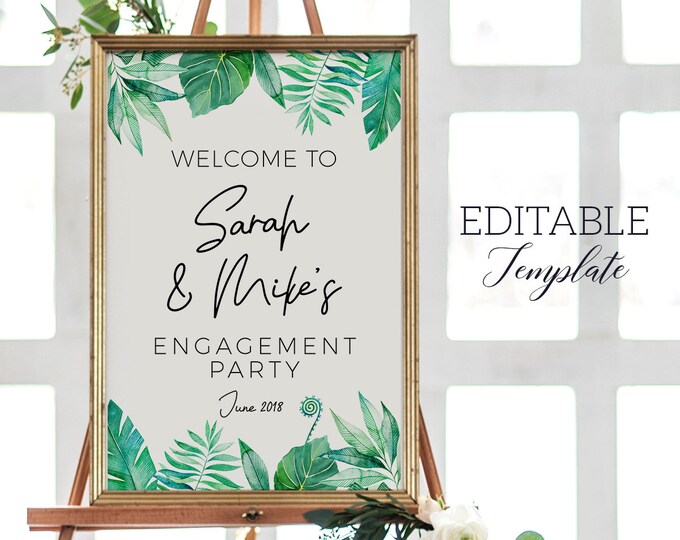 Tropical Welcome Sign EDITABLE, Engagement Party Sign Template ...