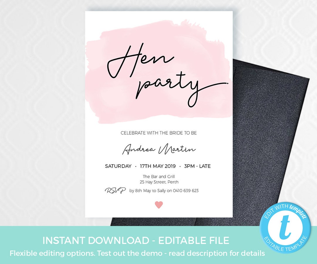 Pink Hen Party Invitation PRINTABLE. Blush Bridal Shower Invitation ...