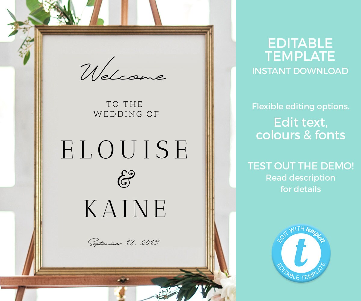 Classic Welcome Sign EDITABLE TEMPLATE Elegant Engagement | Etsy Australia