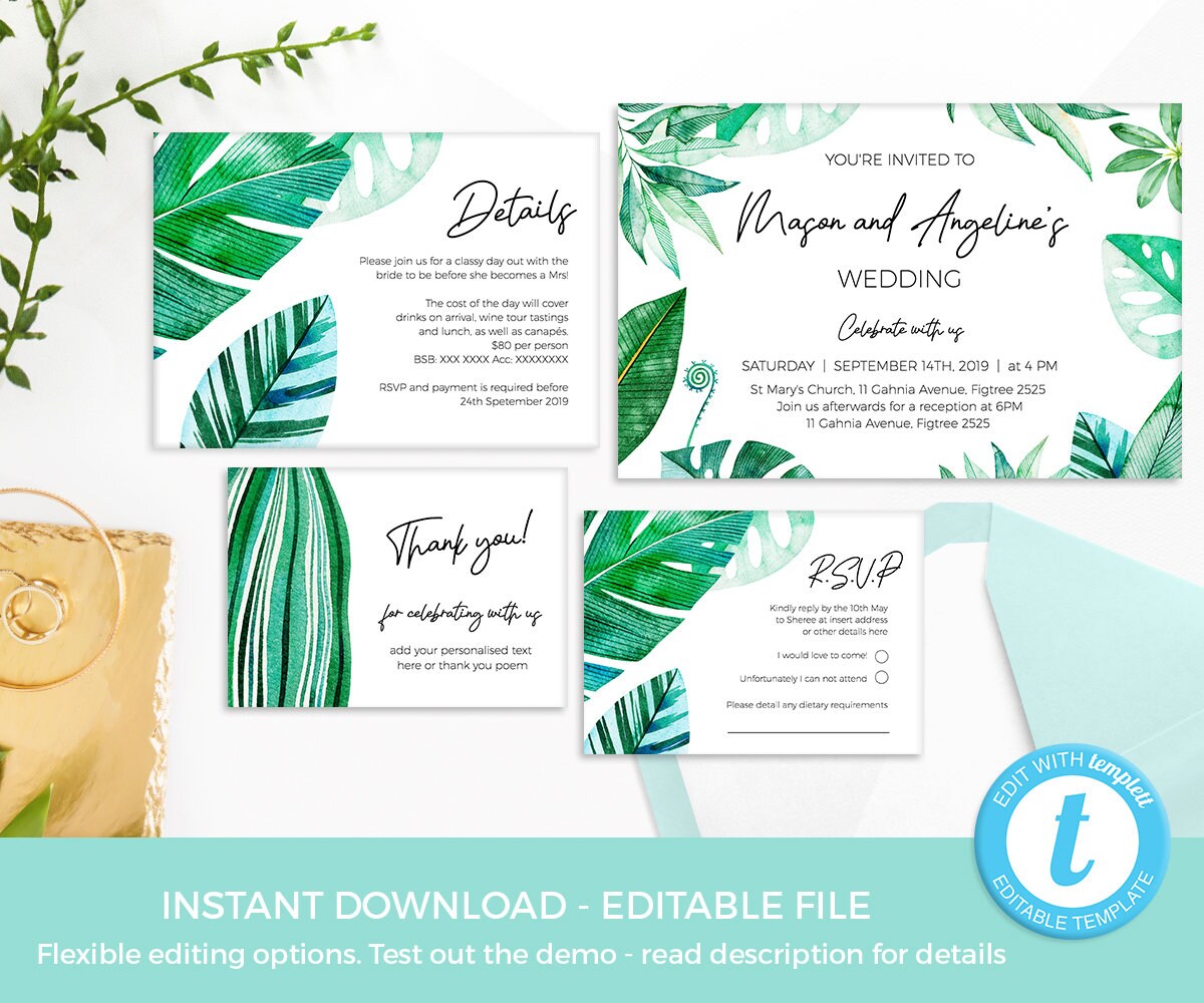 Tropical Name Cards TEMPLATE, EDITABLE Place Cards Printable, Greenery ...