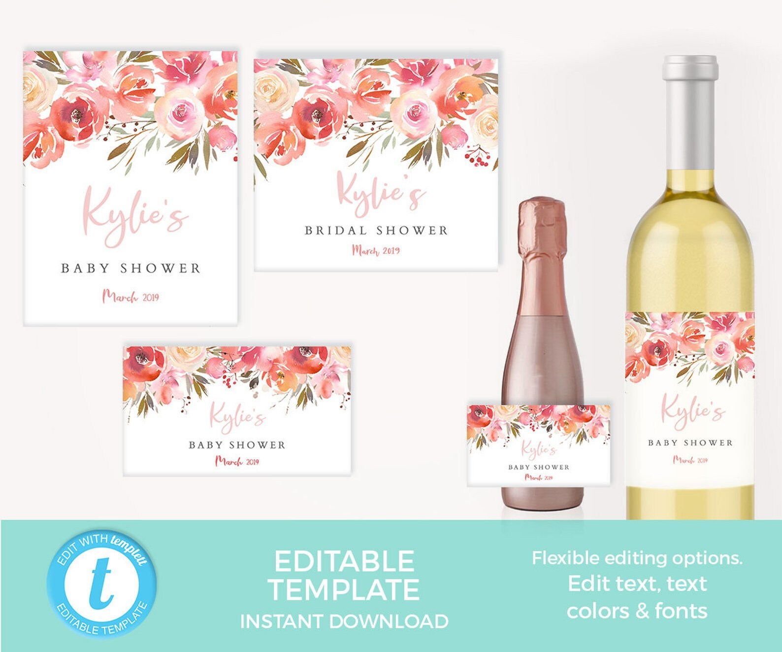 Floral Party PRINTABLES. Pink Hen Party Invitation Suite TEMPLATE ...