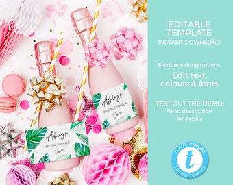 EDITABLE Champagne Labels Template 3 SIZES. Printable Mini | Etsy Australia