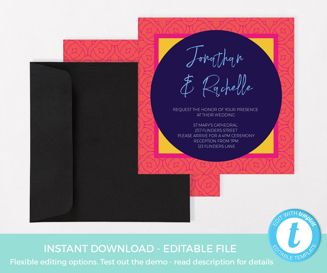 Bright Wedding Invitation TEMPLATE Colorful Bridal Shower Invite ...