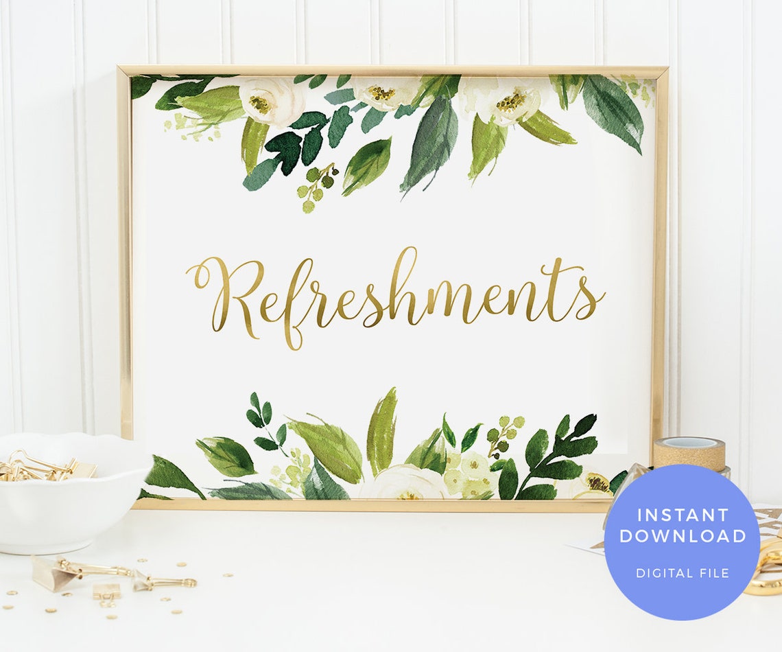 Refreshments Sign PRINTABLE. Greenery Bridal Shower Sign - Etsy