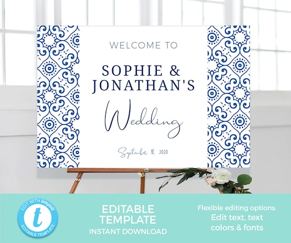 Greek Wedding Welcome Sign PRINTABLE French Blue Bridal | Etsy Australia