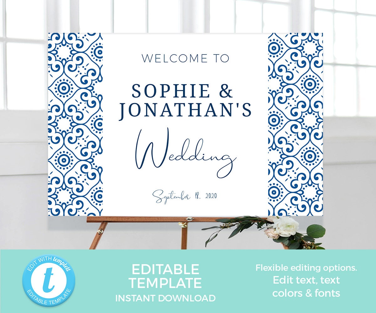 Greek Wedding Welcome Sign PRINTABLE, French Blue Bridal Shower Sign ...
