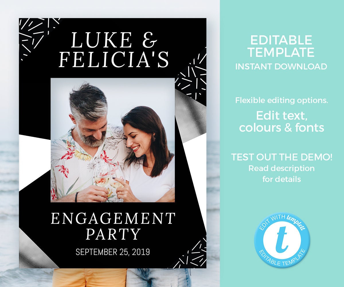 Geometric Photo Frame EDITABLE TEMPLATE, Engagement Photo Booth Frame ...