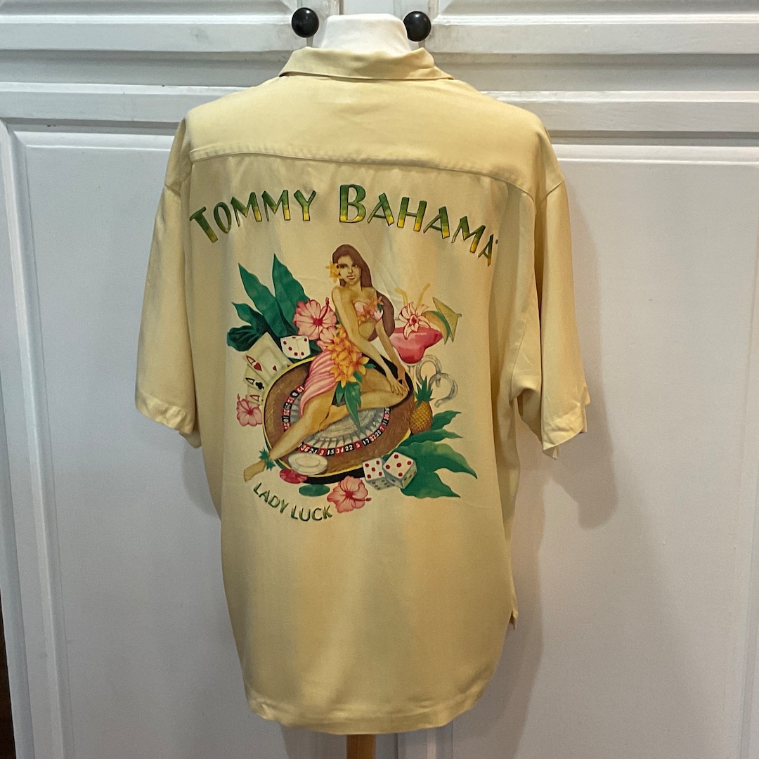 XL Silk Embroidered Tommy Bahama Hawaiian Aloha Shirt in Yellow With a ...