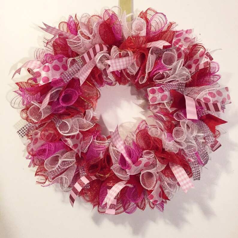 Pink Deco Mesh Wreath Handmade Wreath Pink Ribbon Wreath | Etsy