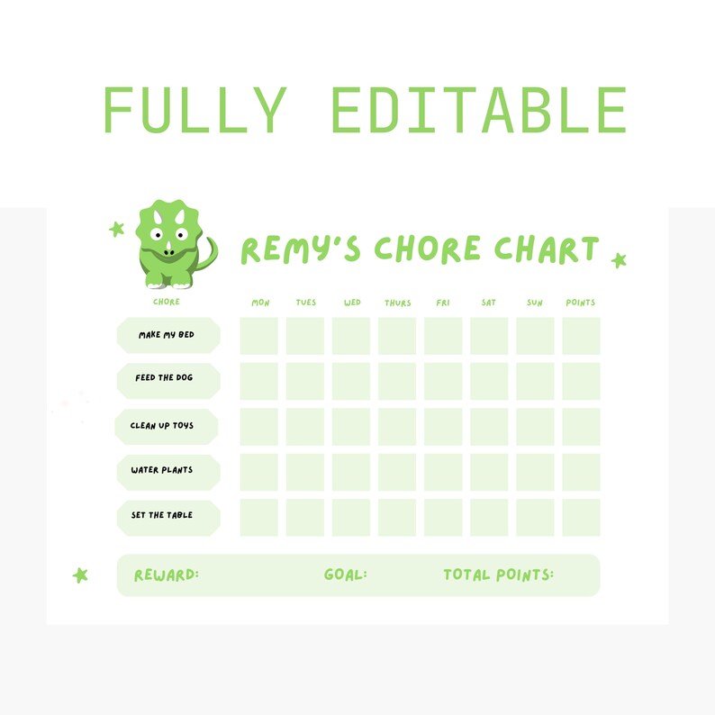 Editable Kids Chore Chart - Printable Responsibility Chart, Daily ...