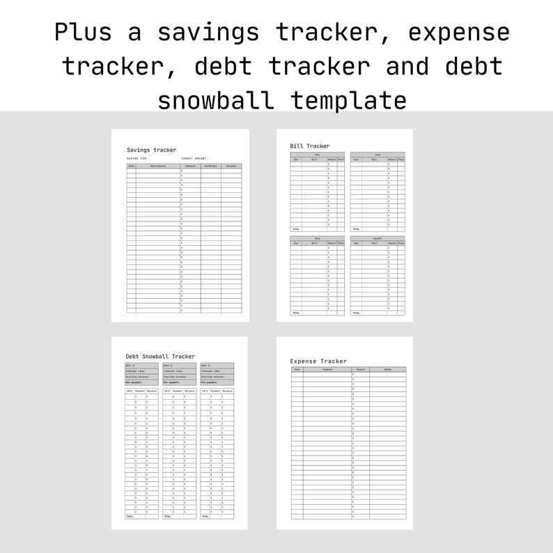 Budget Planner Bundle Printable Paycheck Savings Tracker Debt Snowball Expense Tracker Bill ...