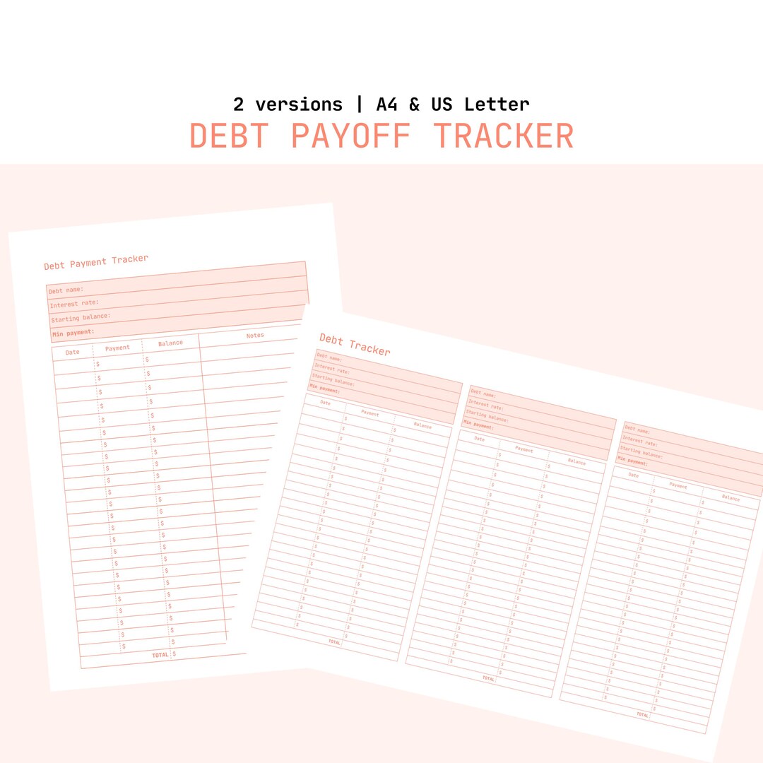 Debt Pay off Tracker Printable Log Snowball Method Budget Planner ...