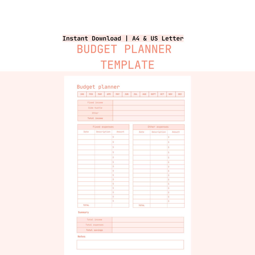 Budget Planner Printable Monthly Finance Tracker Template Savings ...