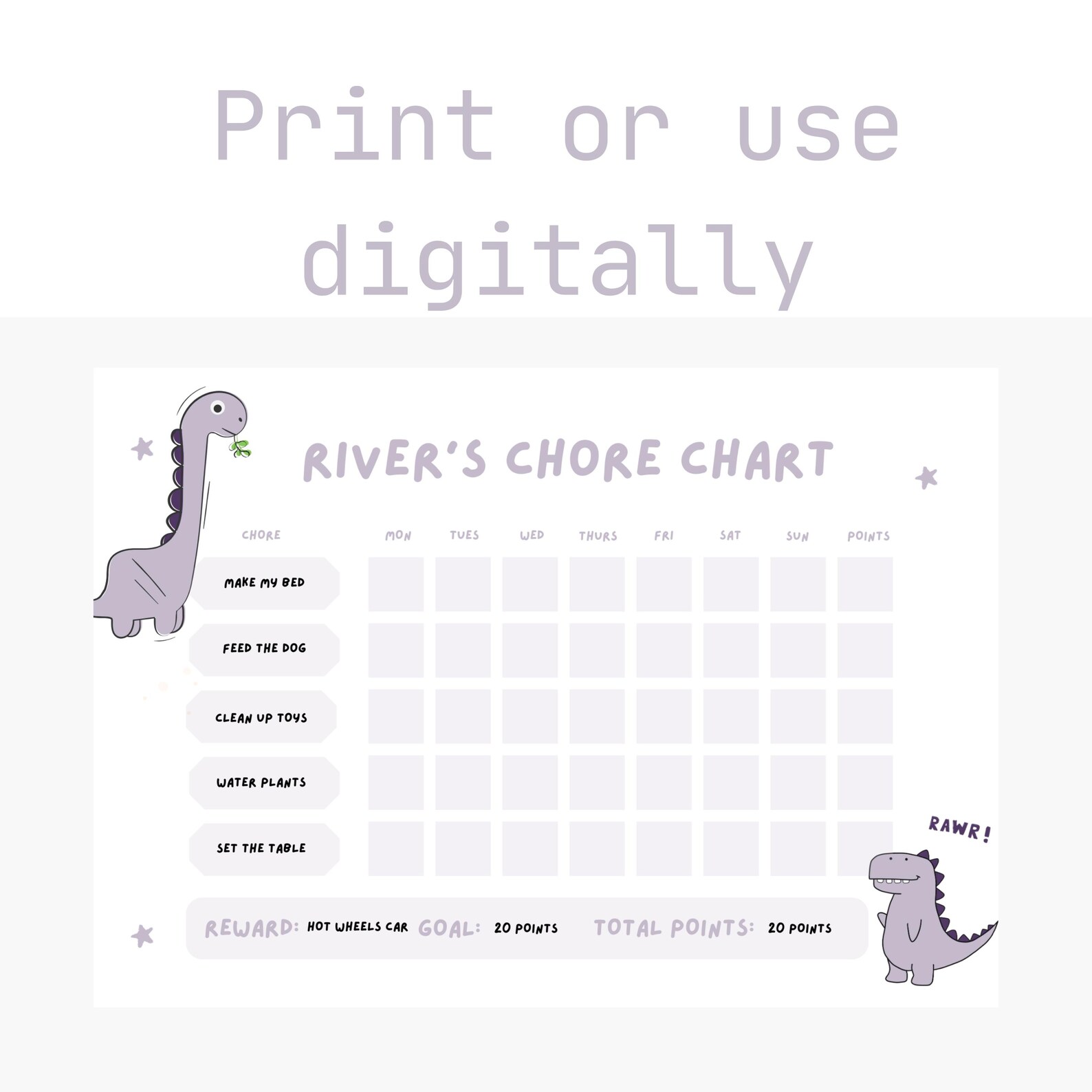Editable Kids Chore Chart - Printable Daily & Weekly Tracker, Purple ...