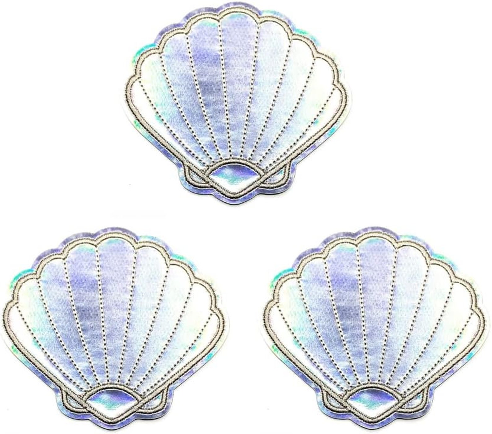 3pcs. Gray Pearl Seashell Cartoon Patch Shells Embroidered Applique ...