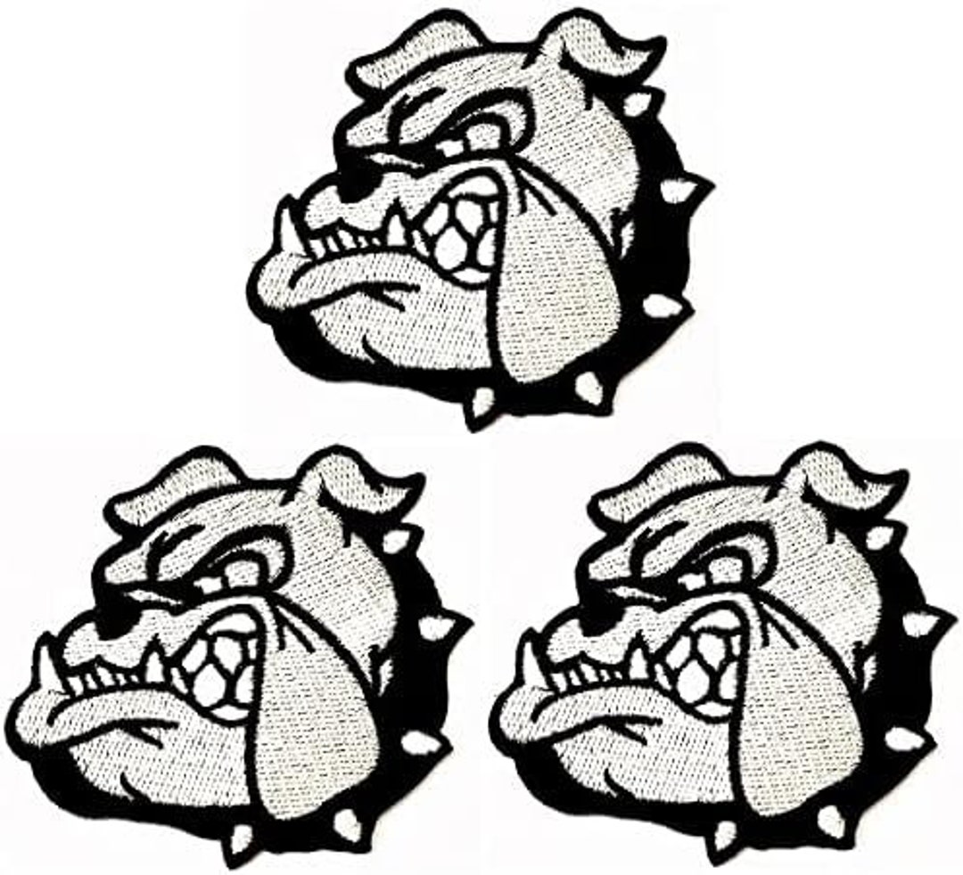 3pcs. Bulldog Gray With Cute Black Dog Collar Cartoon Patch Bulldog ...