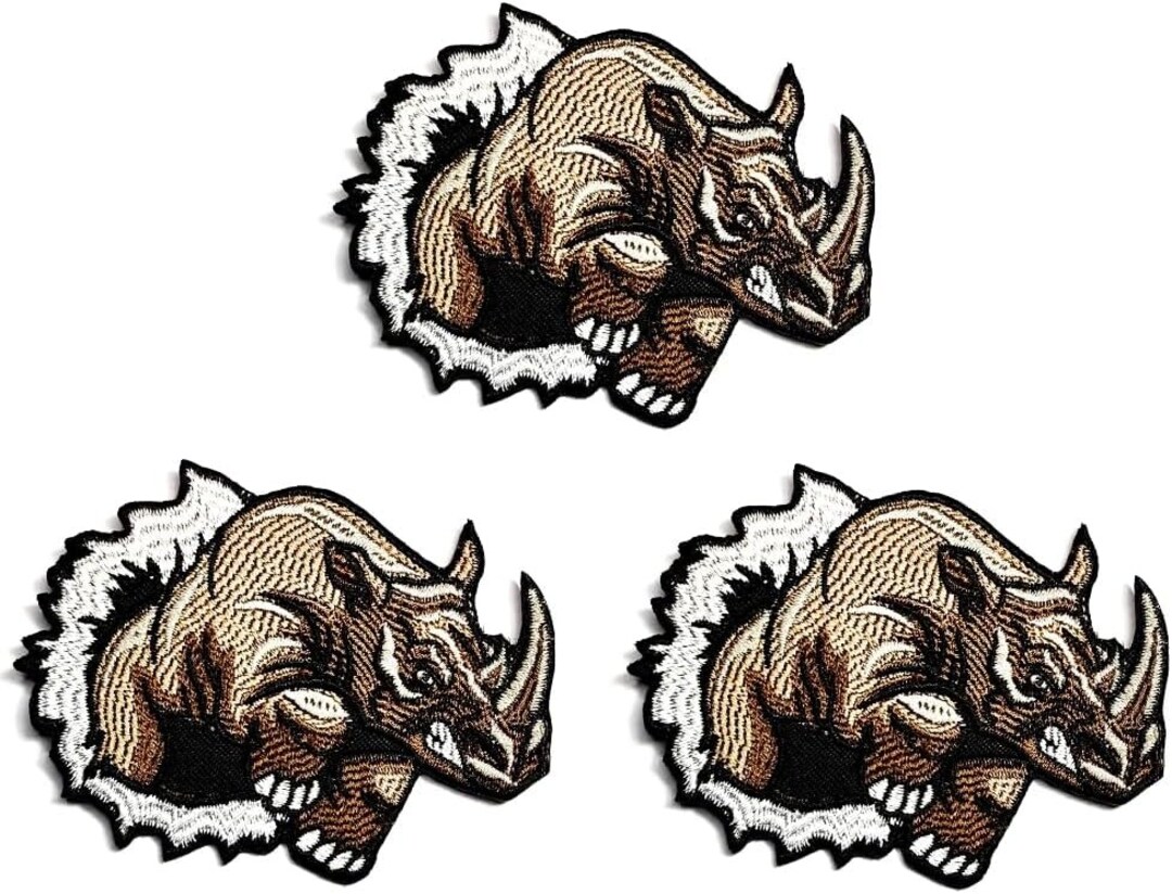 3pcs. Brown Rhino Embroidered Patch Fabric Stickers Cartoon DIY Iron on ...