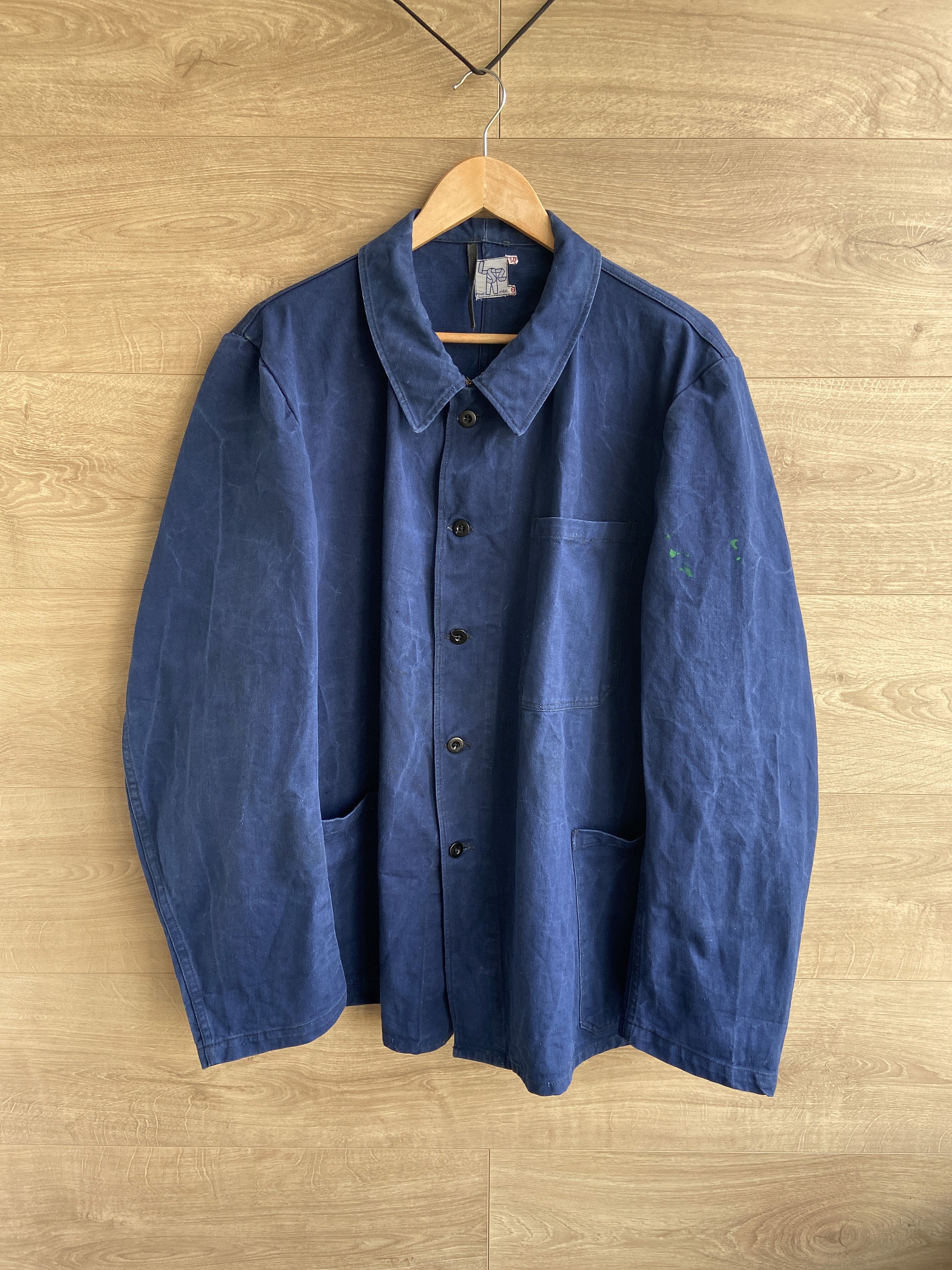 25 Pit 1940s Vintage French Work Chore Jacket, Worn Blue Worker Coat ...