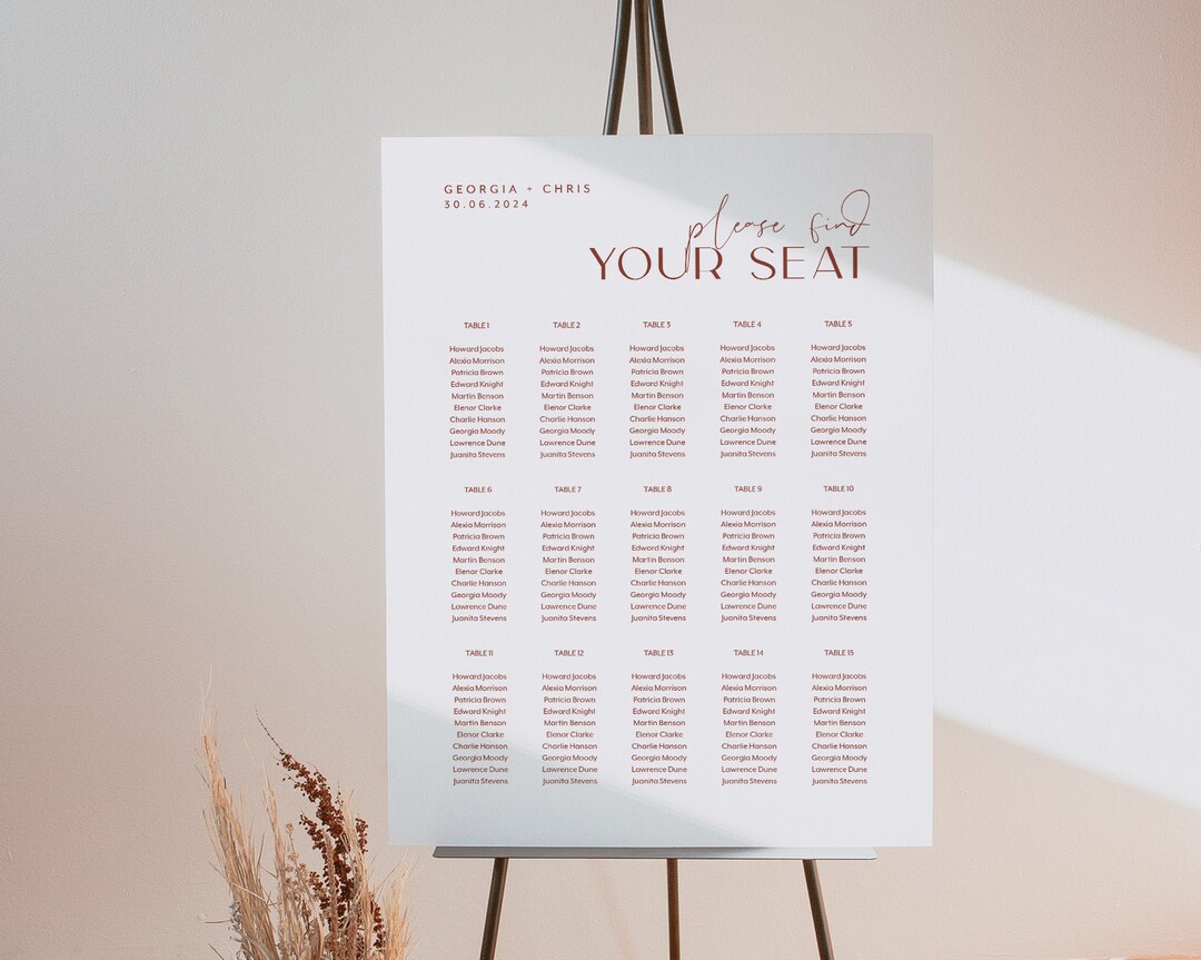 Seating Chart, Wedding Seating Chart, Modern Seating Chart Template ...