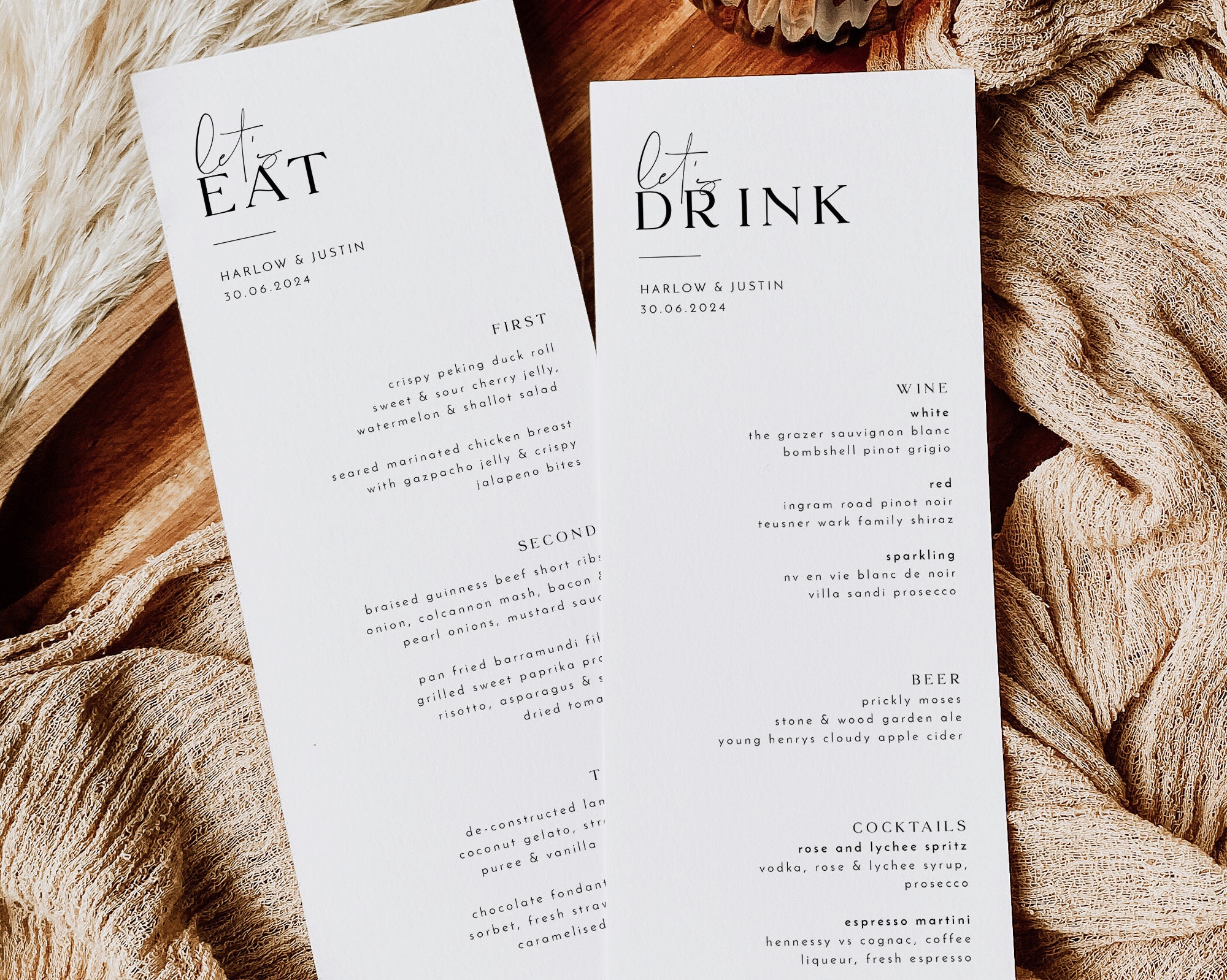 Plantilla de menú de boda mínima Menú de boda minimalista | Etsy