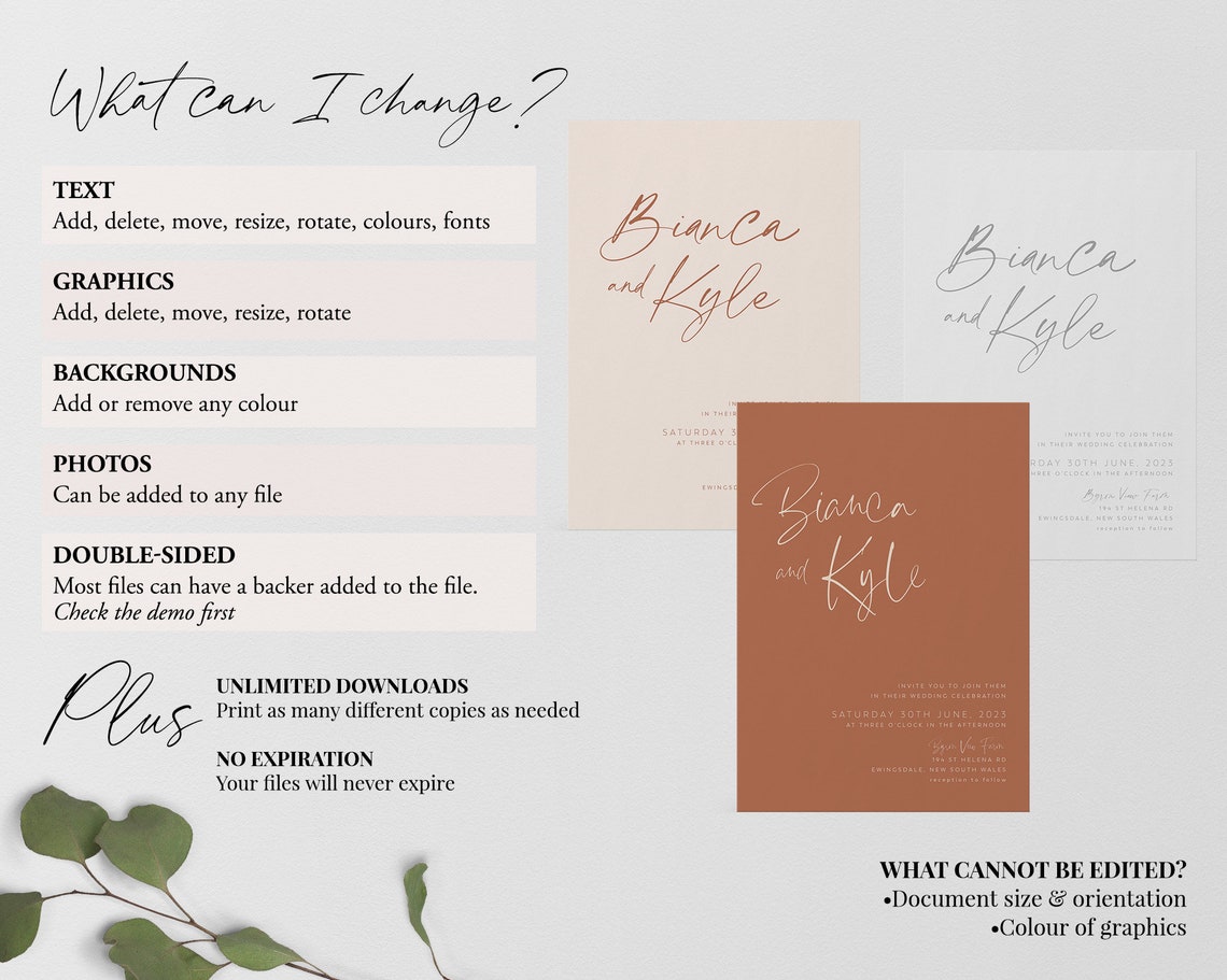 Minimal Wedding Invitation Template Set Wedding Instant | Etsy