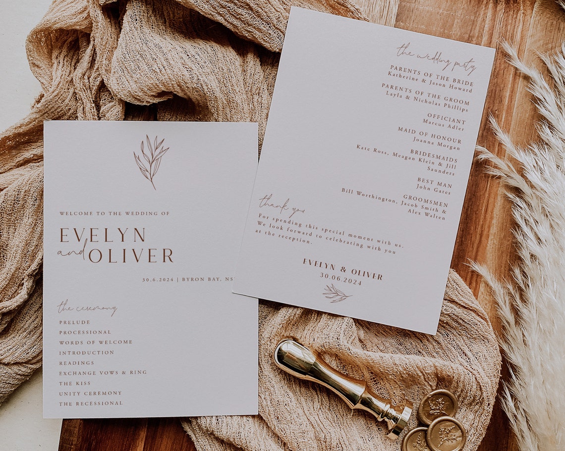 Boho Wedding Program Template Modern Wedding Program - Etsy