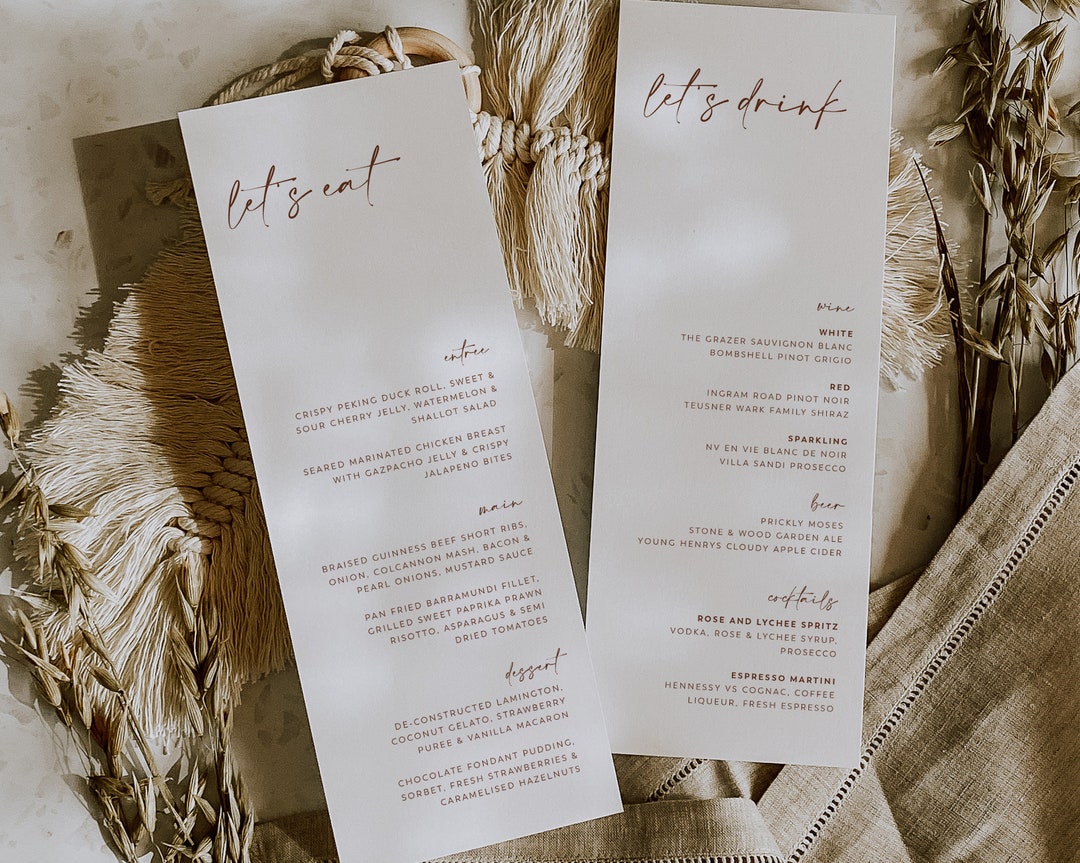 Minimal Wedding Menu Template, Minimalist Wedding Menu, Modern Wedding ...
