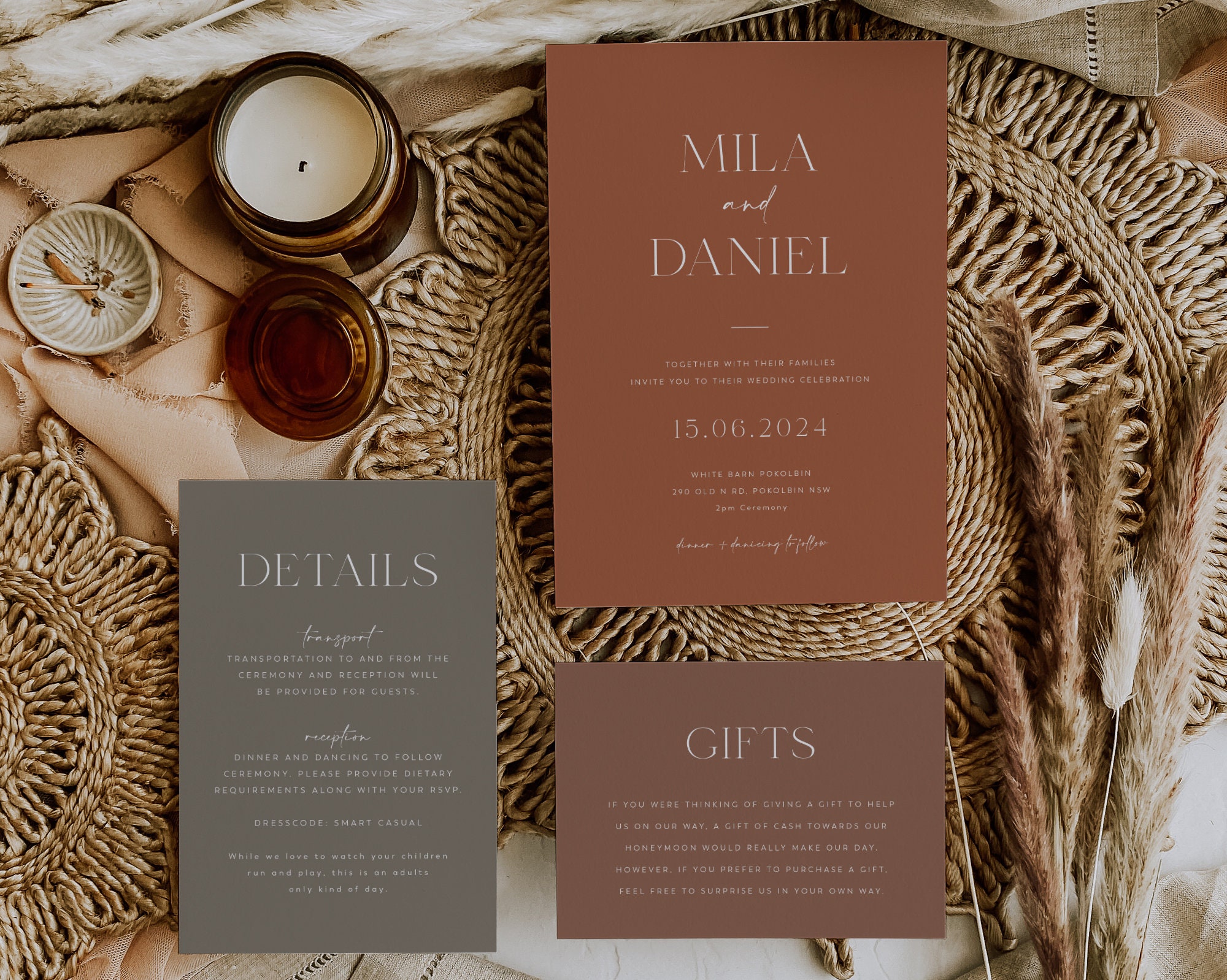 Boho Wedding Invitation Set Template Minimal Wedding Invite | Etsy