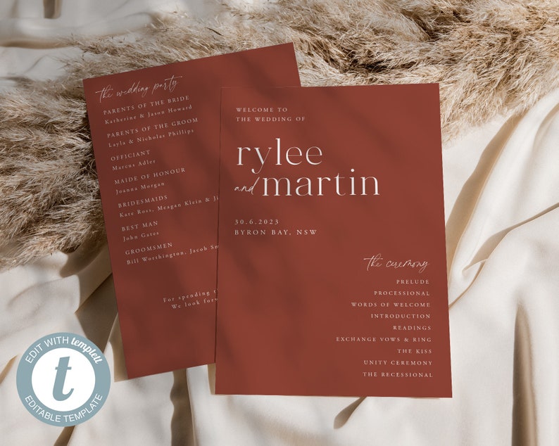 Modern Wedding Program Template Printable Wedding Program | Etsy