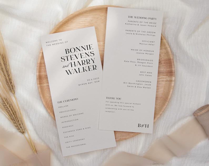 Minimalist Wedding Program Wedding Ceremony Program Template - Etsy