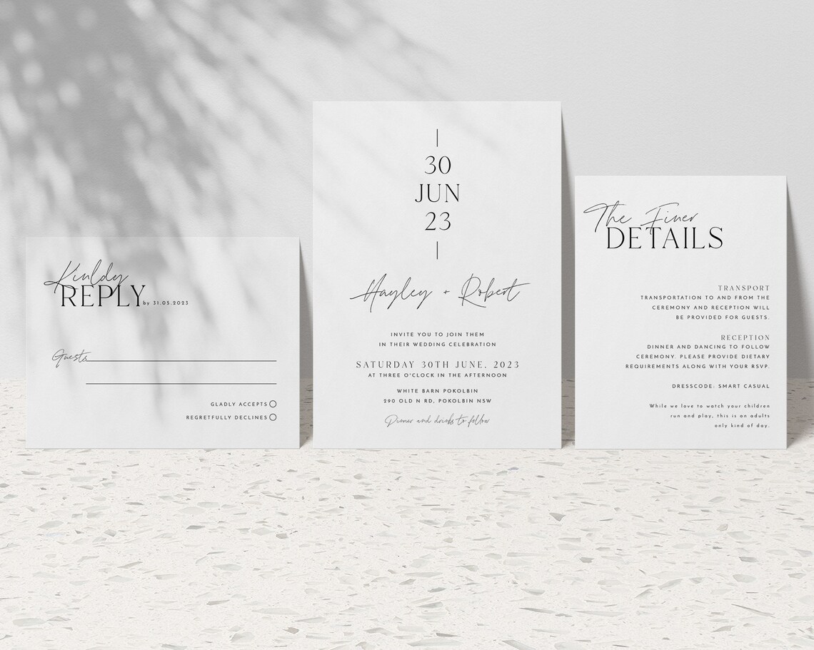 Minimalist Wedding Invitation Template Set Wedding Invitation | Etsy