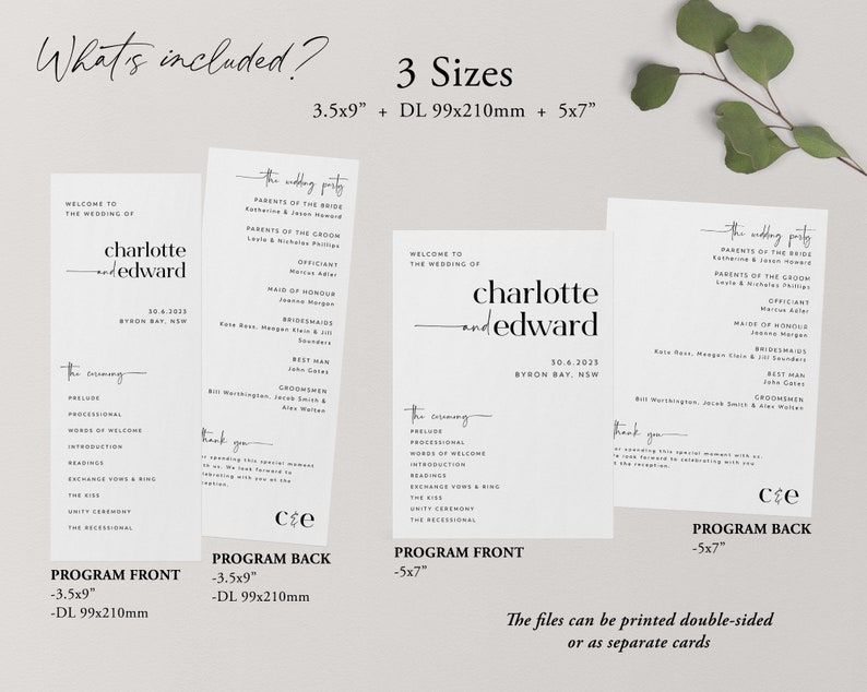 Minimalist Wedding Program Wedding Program Template Modern | Etsy