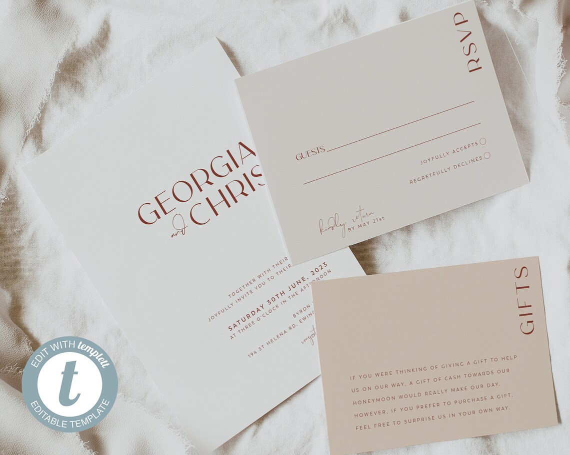 Minimal Wedding Invitation Template Download Printable | Etsy