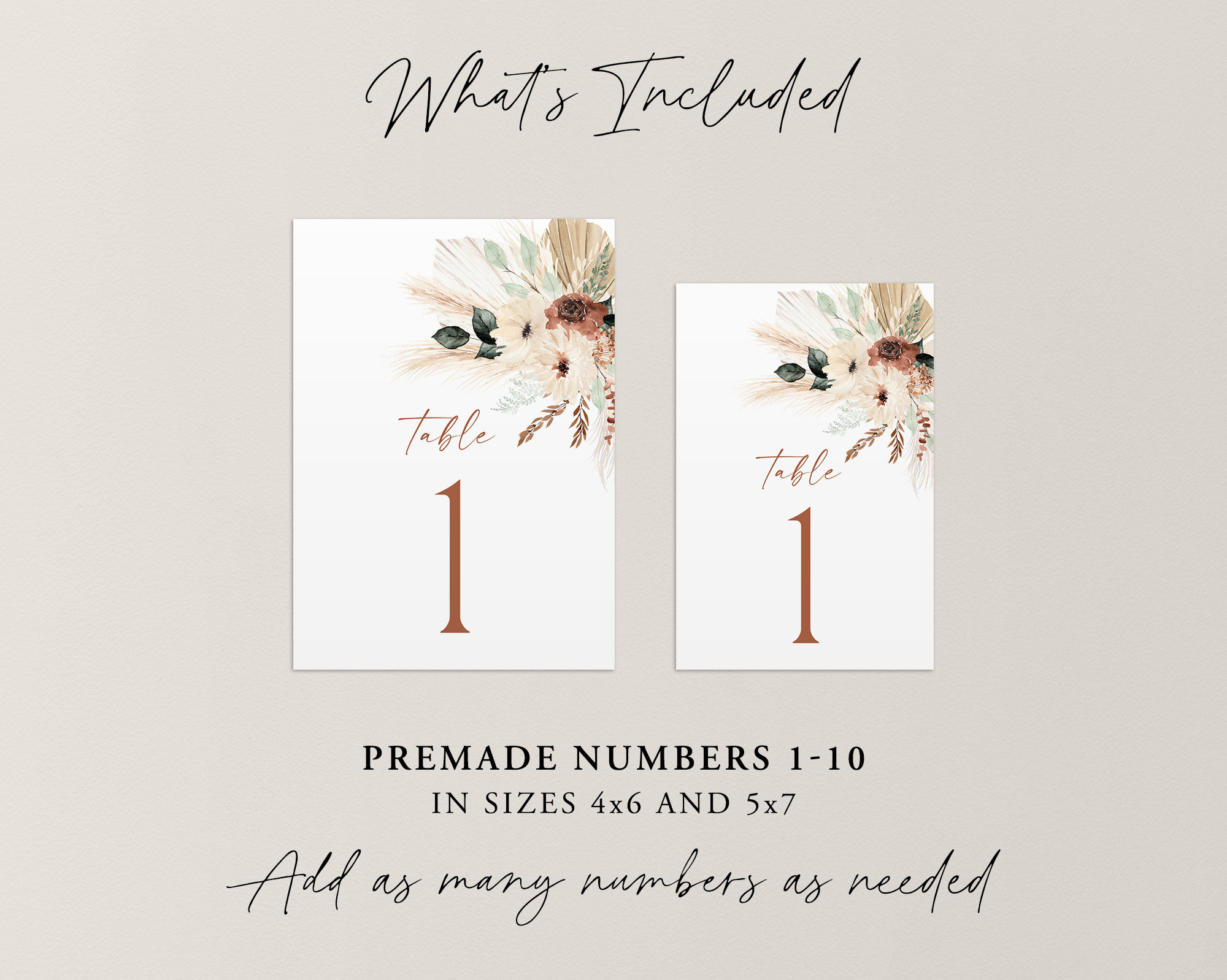 Printable Boho Table Numbers Template Modern Wedding Table | Etsy