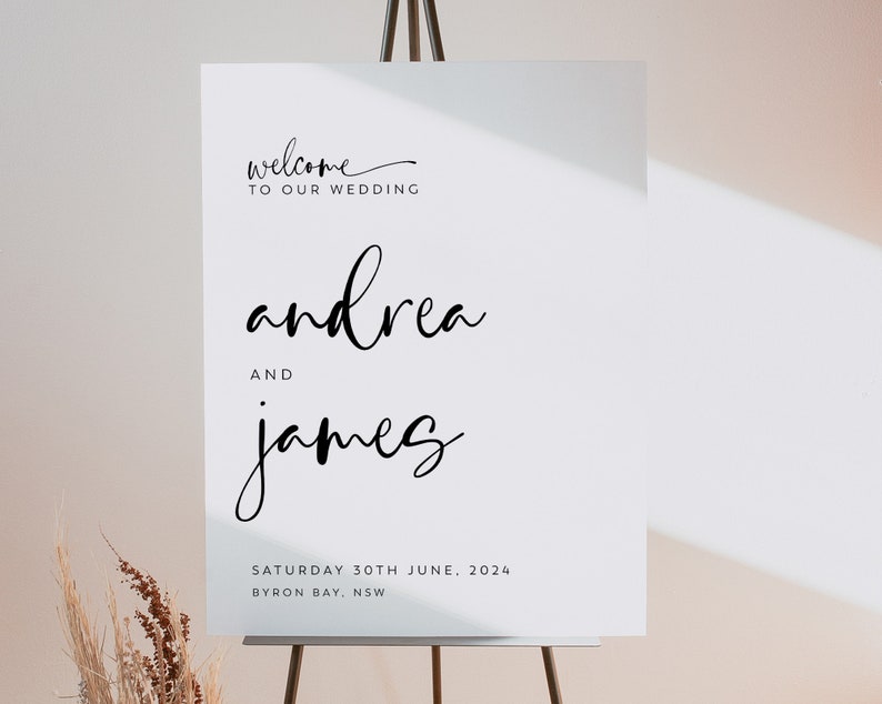 Minimalist Wedding Welcome Sign: Modern Calligraphy, Editable Template ...