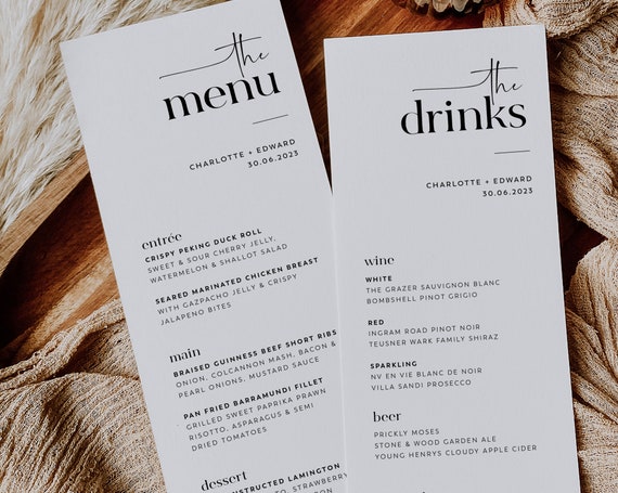 Minimal Wedding Menu Template Minimalist Wedding Menu Modern | Etsy