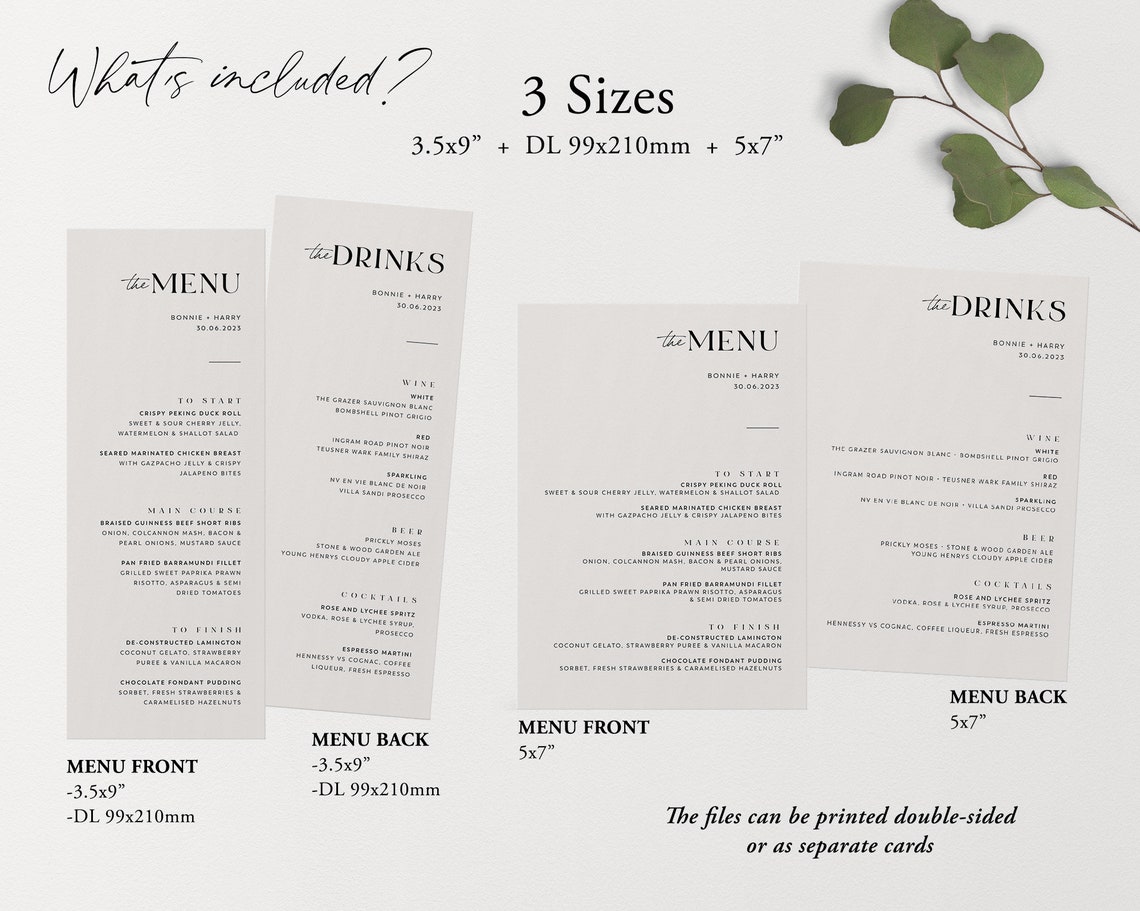 Minimal Wedding Menu Template Minimalist Wedding Menu Modern | Etsy