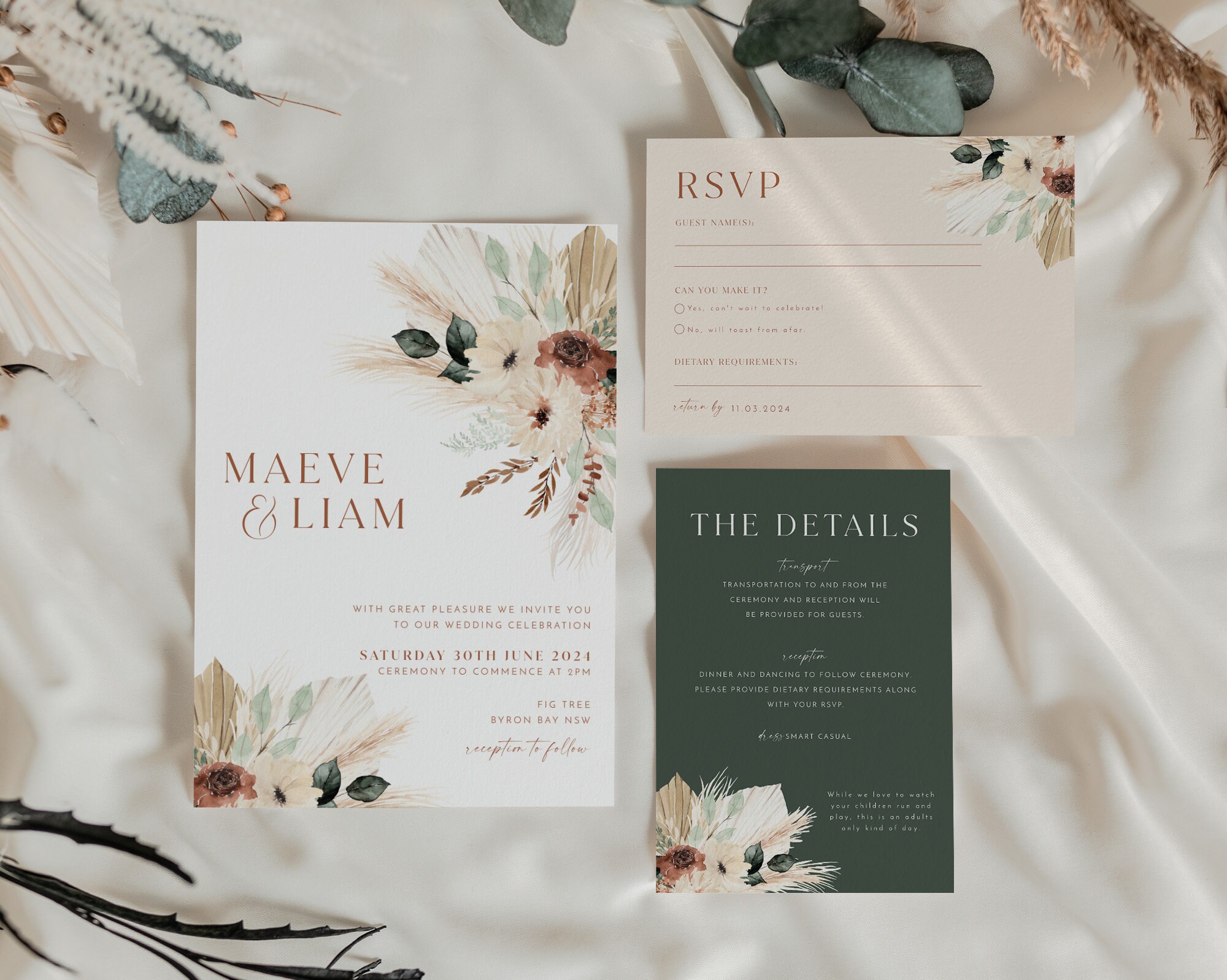 Boho Rustic Wedding Invitation Template Set Boho Wedding - Etsy Australia
