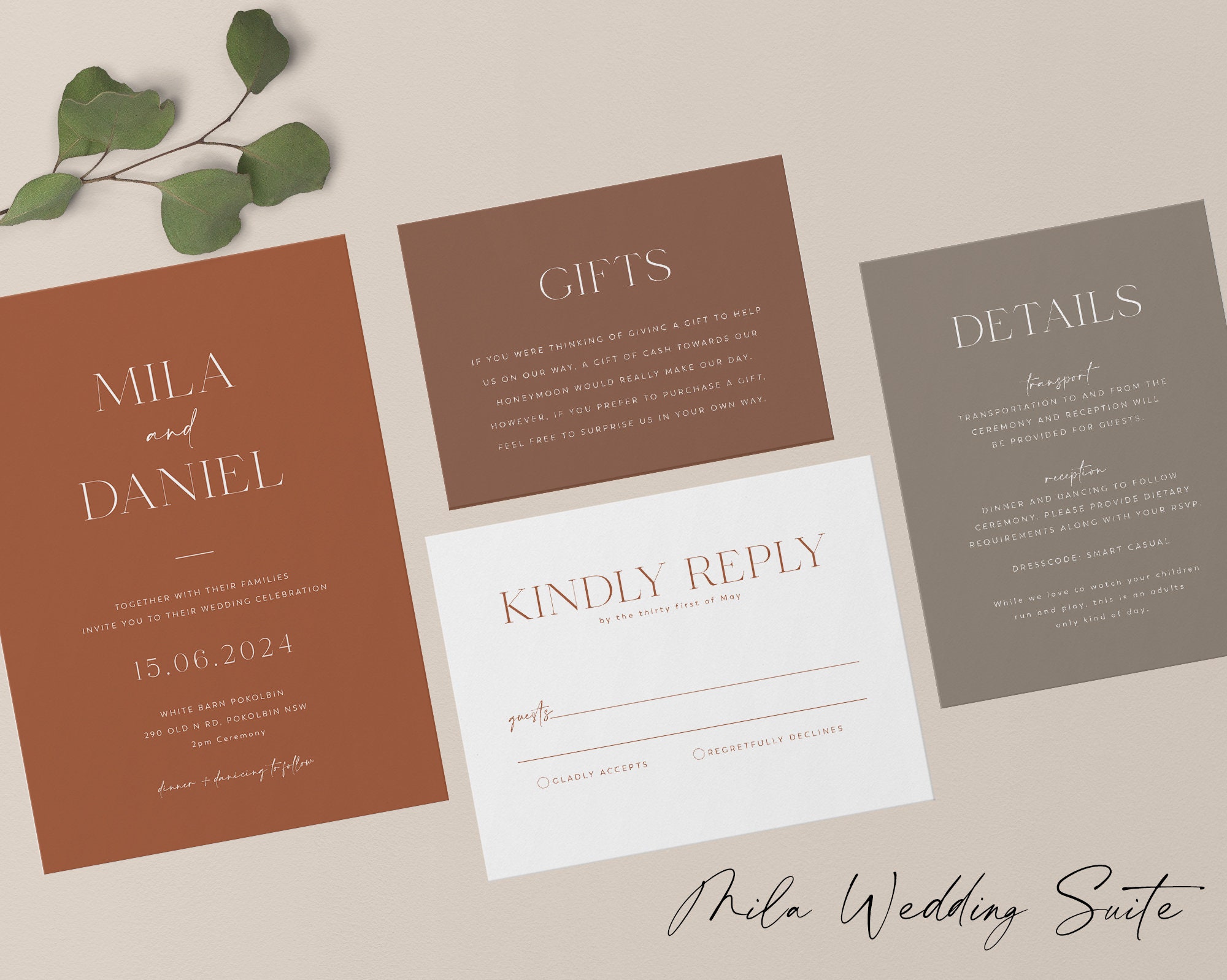 Boho Wedding Invitation Set Template Minimal Wedding Invite | Etsy