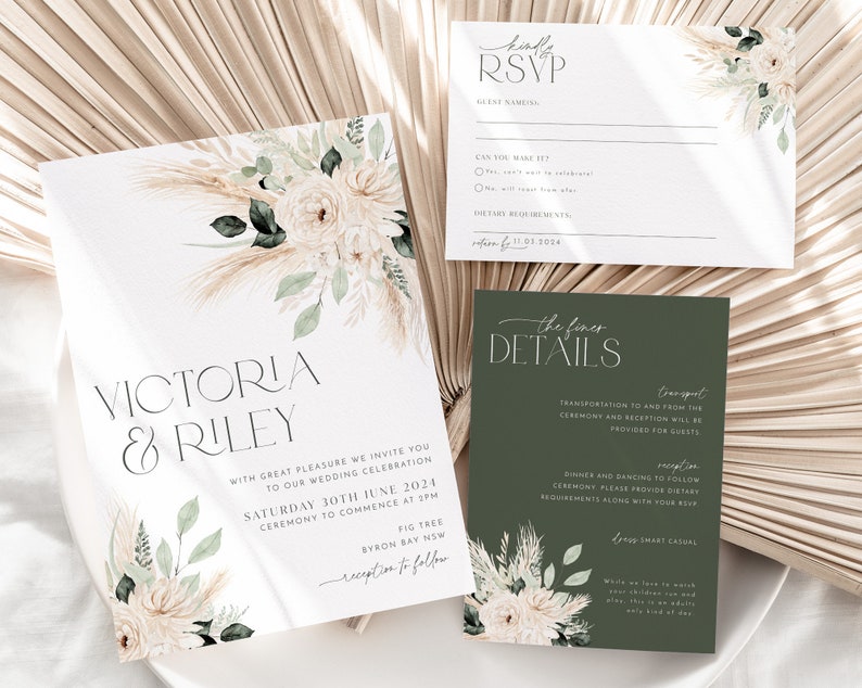 Boho Floral Wedding Invitation Template Set Boho Wedding - Etsy